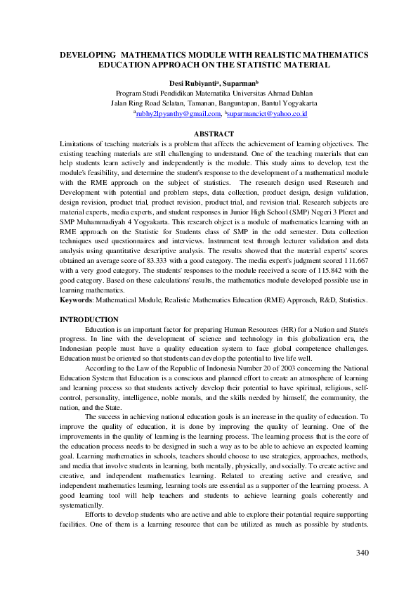 (PDF) Developing Mathematics Module with Realistic Mathematics ...