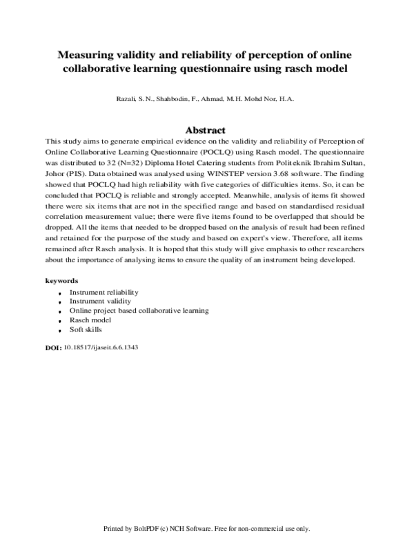 (PDF) Measuring Validity And Reliability of Perception of Online Collaborative Learning ...