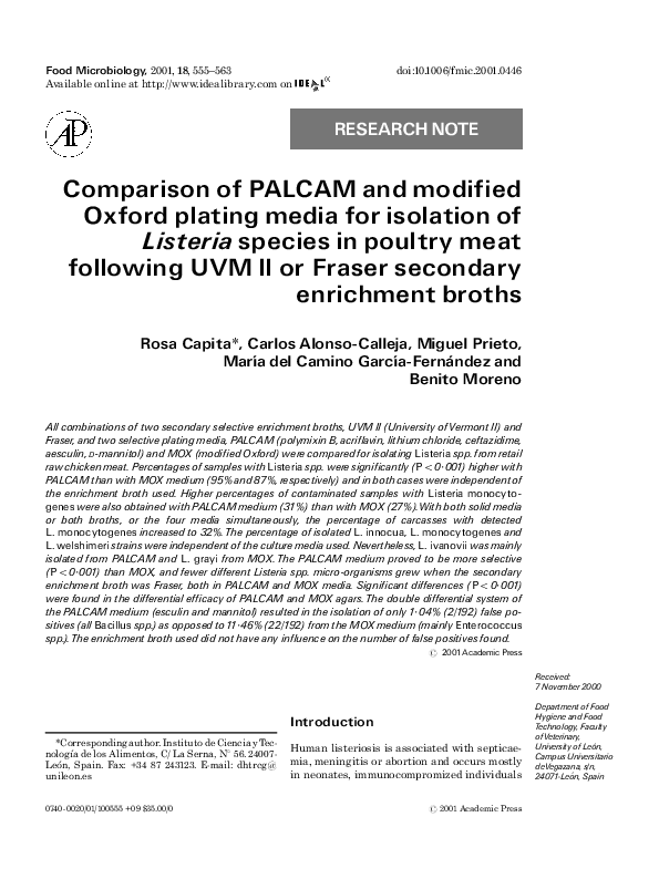 (PDF) Comparison of PALCAM and modified Oxford plating media for ...