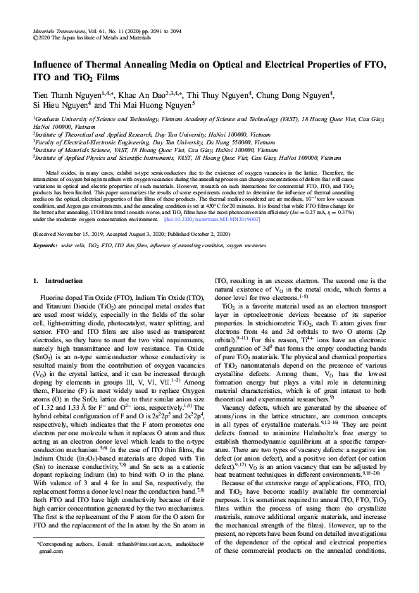 (PDF) Influence of Thermal Annealing Media on Optical and Electrical ...