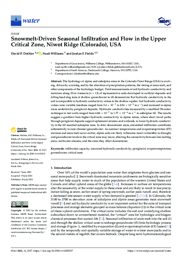 (PDF) Snowmelt-Driven Seasonal Infiltration and Flow in the Upper ...