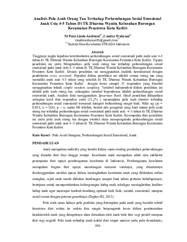 (PDF) Analisis Pola Asuh Orang Tua Terhadap Perkembangan Sosial Emosional Anak Usia 4-5 Tahun Di ...