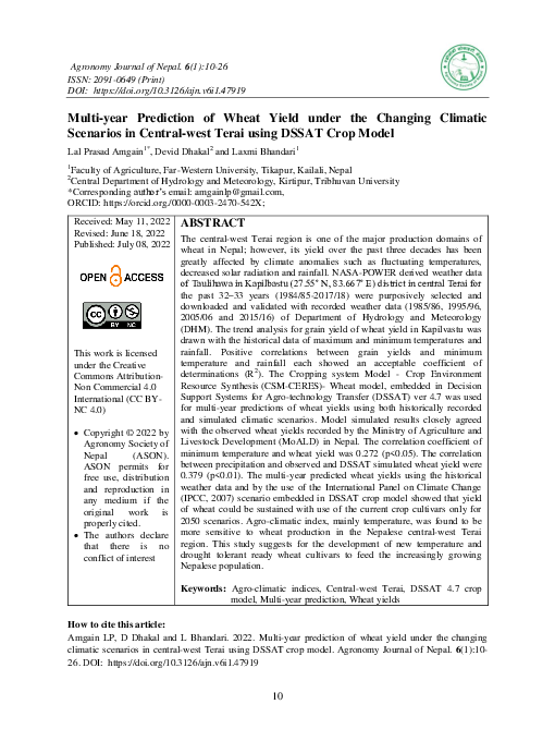 (PDF) Multi-year Prediction of Wheat Yield under the Changing Climatic Scenarios in Central-west ...