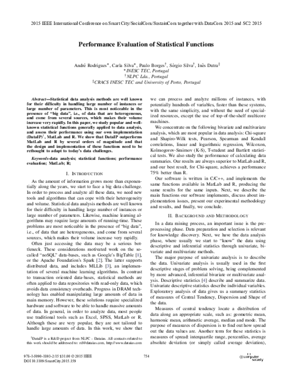 (PDF) Performance Evaluation of Statistical Functions