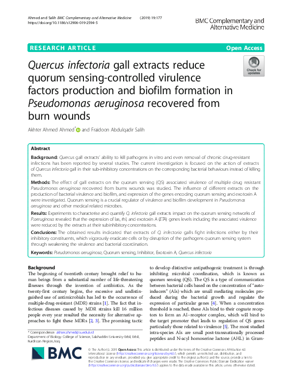 (PDF) Quercus infectoria gall extracts reduce quorum sensing-controlled ...
