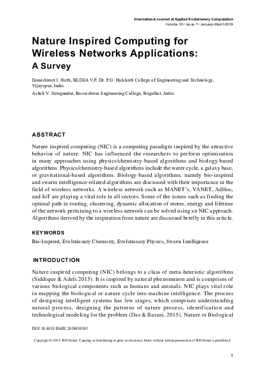 (PDF) Nature Inspired Computing for Wireless Networks Applications | Ashok Sutagundar - Academia.edu