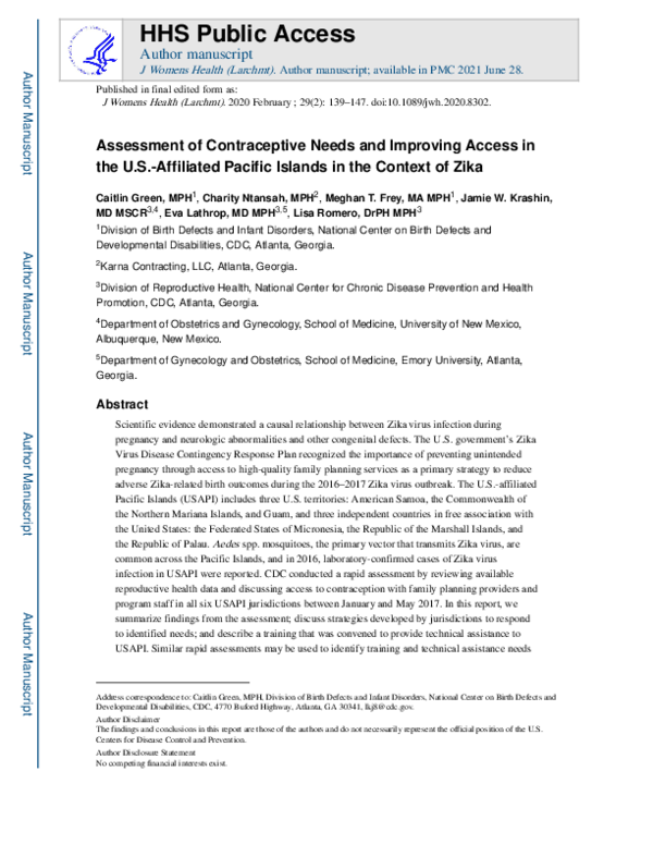 (PDF) Assessment of Contraceptive Needs and Improving Access in the U.S ...