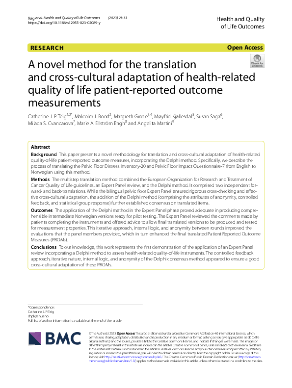 (PDF) A novel method for the translation and cross-cultural adaptation of health-related quality ...