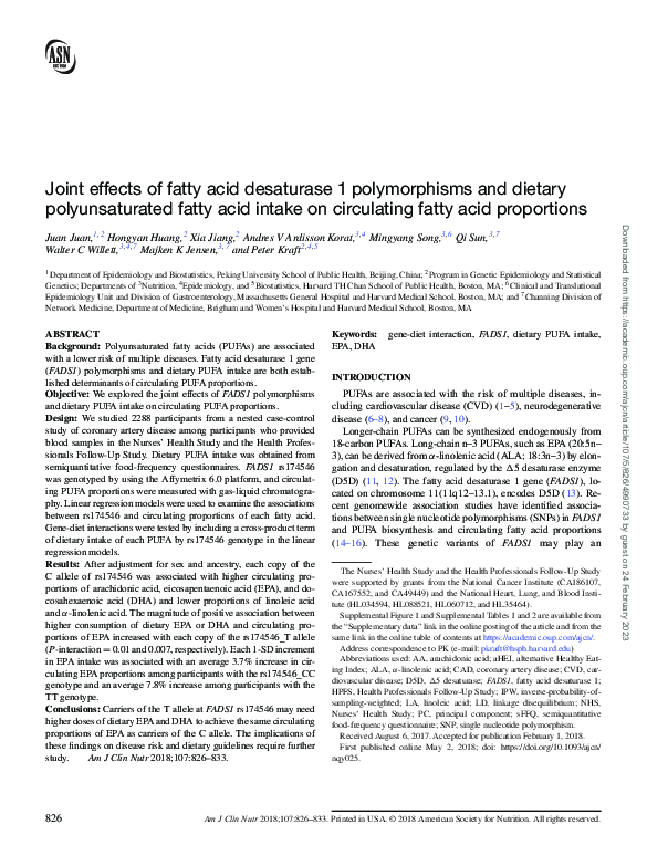 (PDF) Joint effects of fatty acid desaturase 1 polymorphisms and dietary polyunsaturated fatty ...