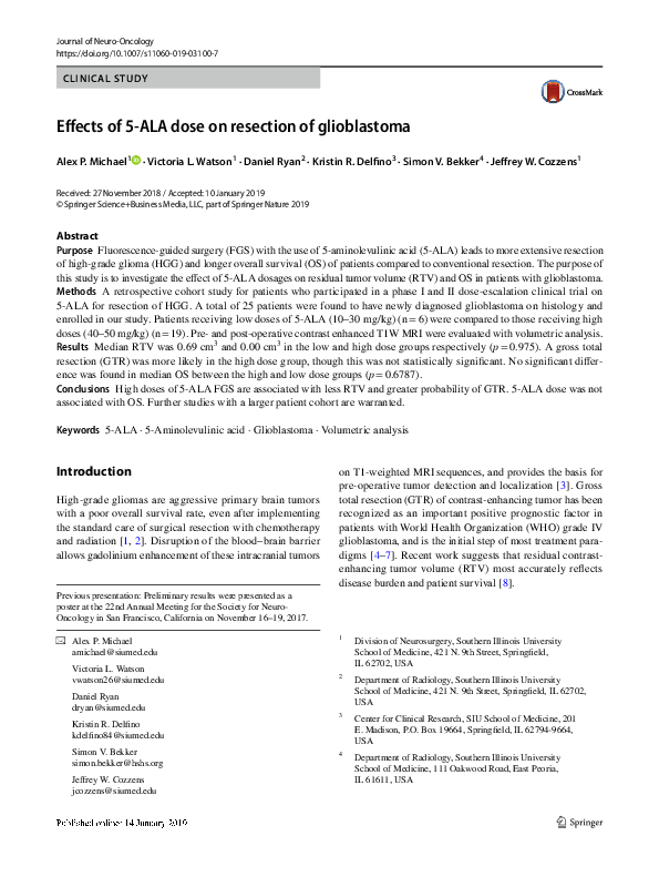 (PDF) Effects of 5-ALA dose on resection of glioblastoma | Alex Michael ...