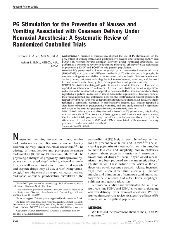 (PDF) P6 Stimulation for the Prevention of Nausea and Vomiting ...