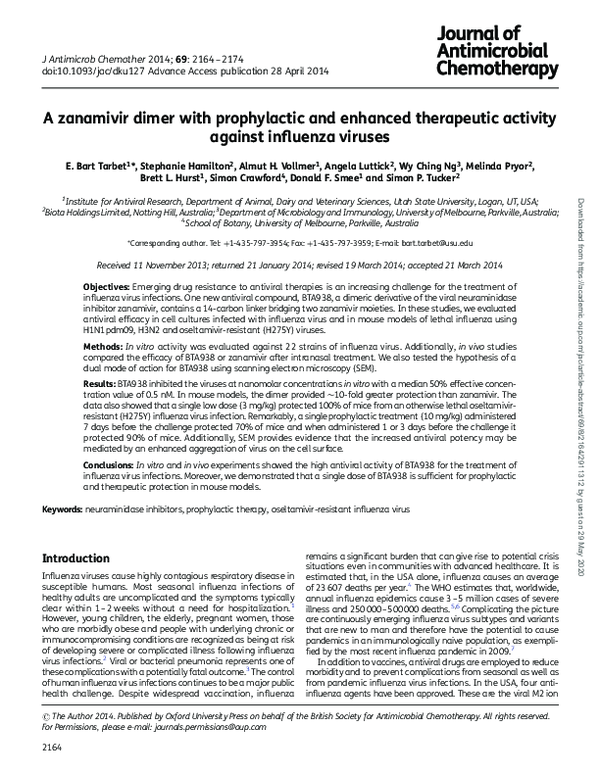 (PDF) A zanamivir dimer with prophylactic and enhanced therapeutic ...