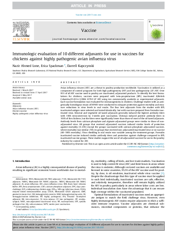 (PDF) Immunologic evaluation of 10 different adjuvants for use in ...