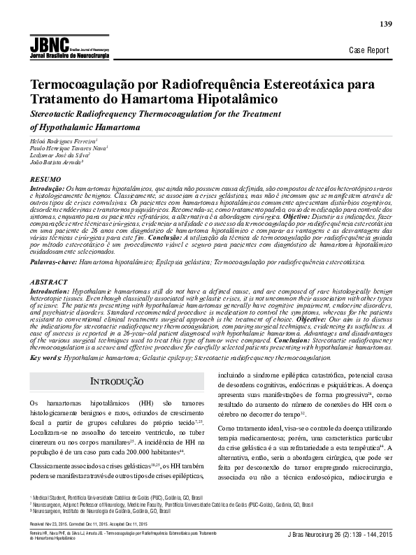 (PDF) Termocoagulação por Radiofrequência Estereotáxica para Tratamento ...