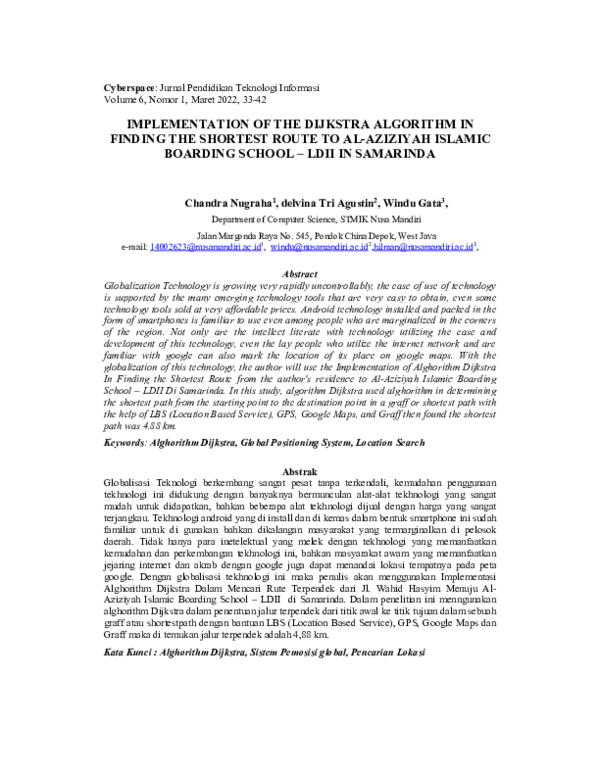 Pdf Implementation Of The Dijkstra Algorithm In Finding The Shortest Route To Al Aziziyah