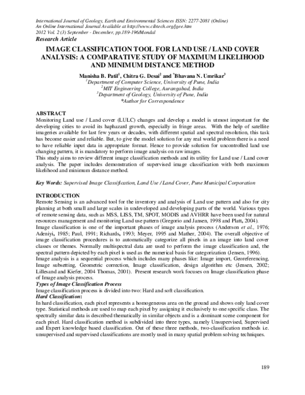 (PDF) Image Classification Tool for Land Use / Land Cover Analysis: A Comparative Study of ...