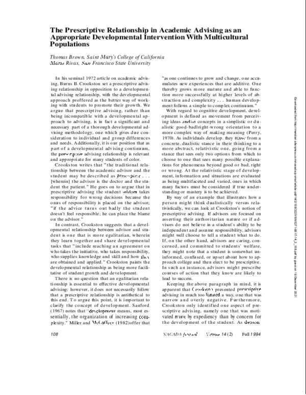 (PDF) The Prescriptive Relationship in Academic Advising as an Appropriate Developmental ...