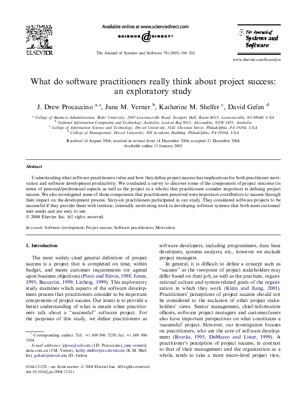 (PDF) What do software practitioners really think about project success ...