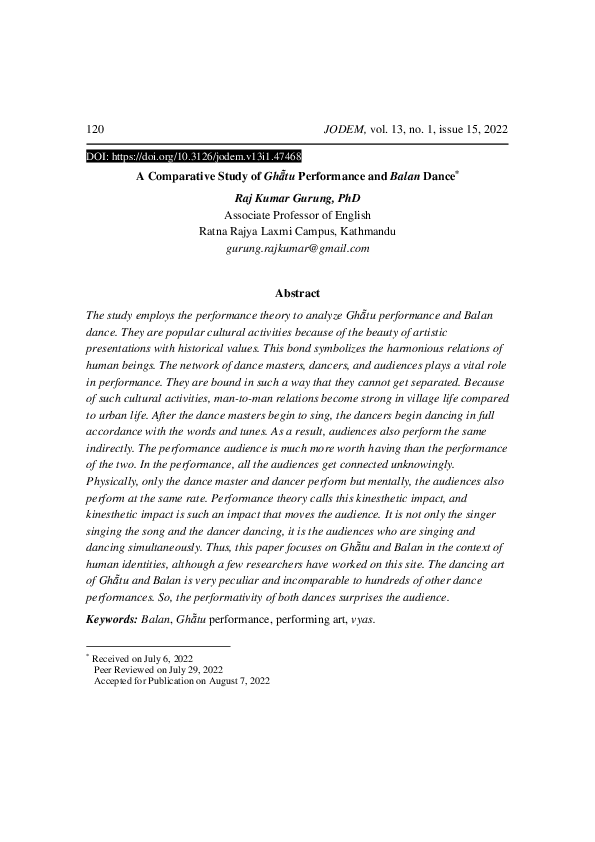 (PDF) A Comparative Study of Ghā̃tu Performance and Balan Dance | Raj ...