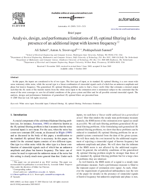 (PDF) Analysis, design, and performance limitations of H2 optimal ...