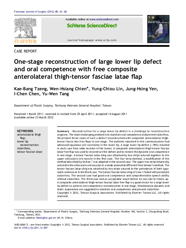 (PDF) One-stage reconstruction of large lower lip defect and oral ...