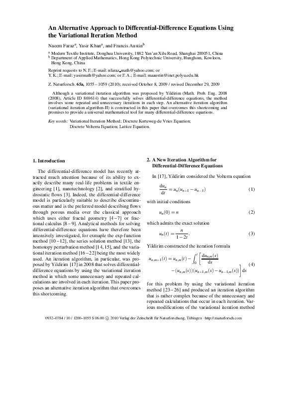 Pdf An Alternative Approach To Differential Difference Equations Using The Variational