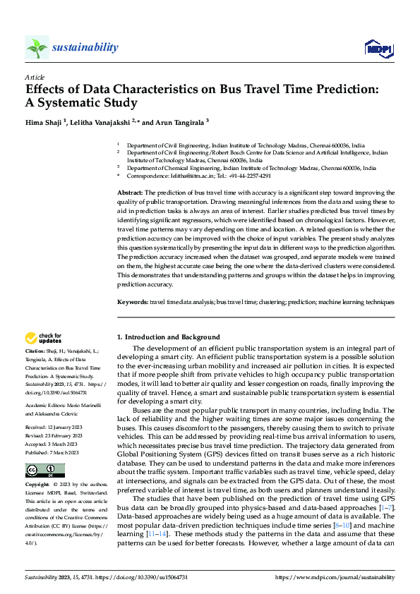 (PDF) Effects of Data Characteristics on Bus Travel Time Prediction: A Systematic Study