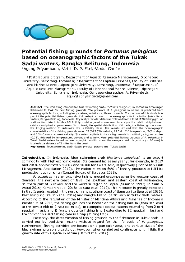 (PDF) Potential fishing grounds for Portunus pelagicus based on ...
