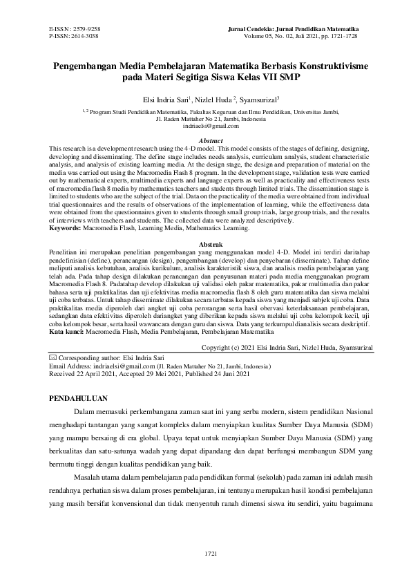 (PDF) Pengembangan Media Pembelajaran Matematika Berbasis Konstruktivisme pada Materi Segitiga ...