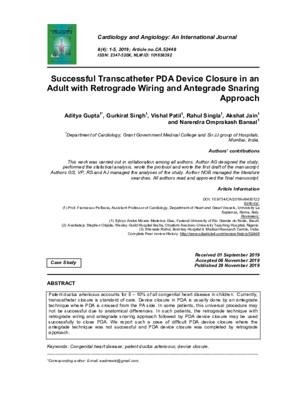 (PDF) Successful Transcatheter PDA Device Closure in an Adult with ...