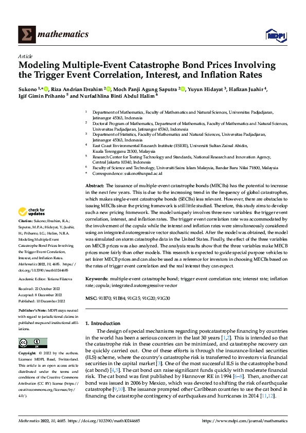 (PDF) Modeling Multiple-Event Catastrophe Bond Prices Involving the Trigger Event Correlation ...