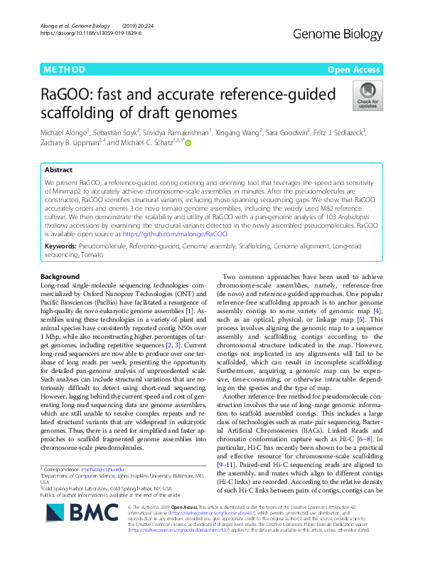 (PDF) RaGOO: fast and accurate reference-guided scaffolding of draft ...