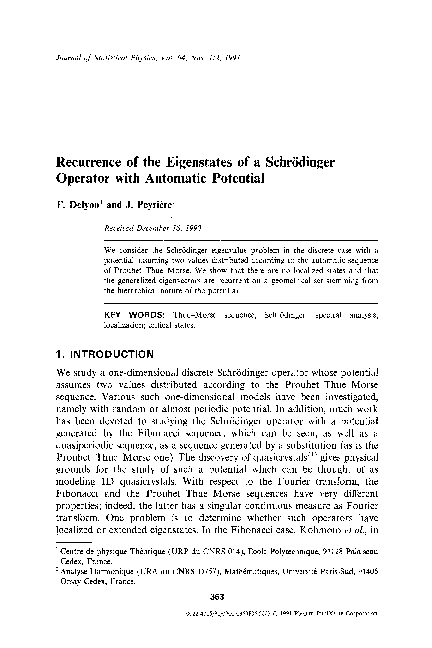 (PDF) Recurrence of the eigenstates of a Schr dinger operator with ...