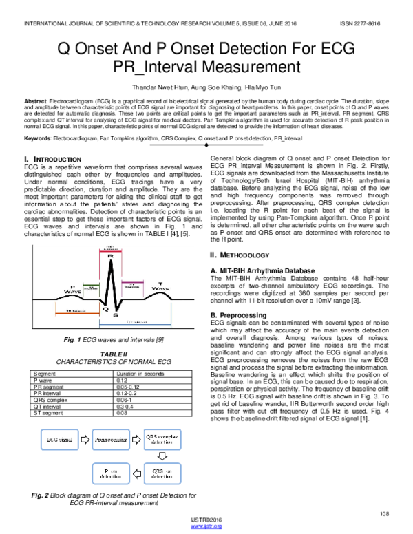 Pdf Q Onset And P Onset Detection For Ecg Pr Interval Measurement Thandar Htun