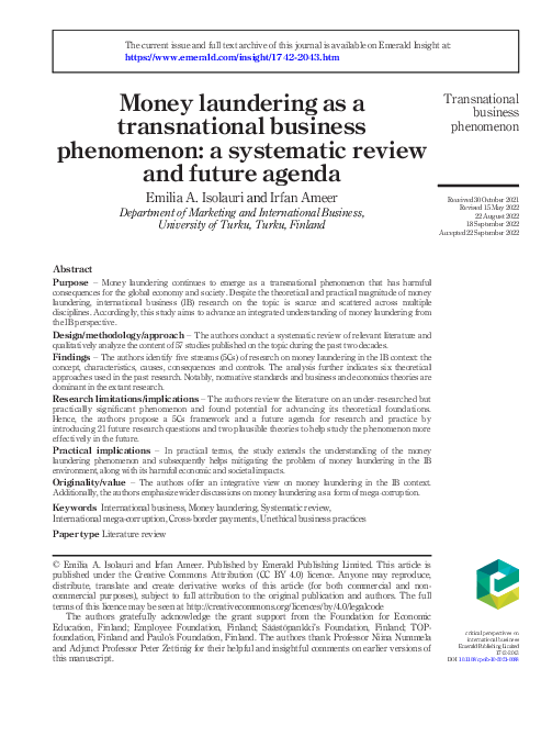 (PDF) Money laundering as a transnational business phenomenon: a ...