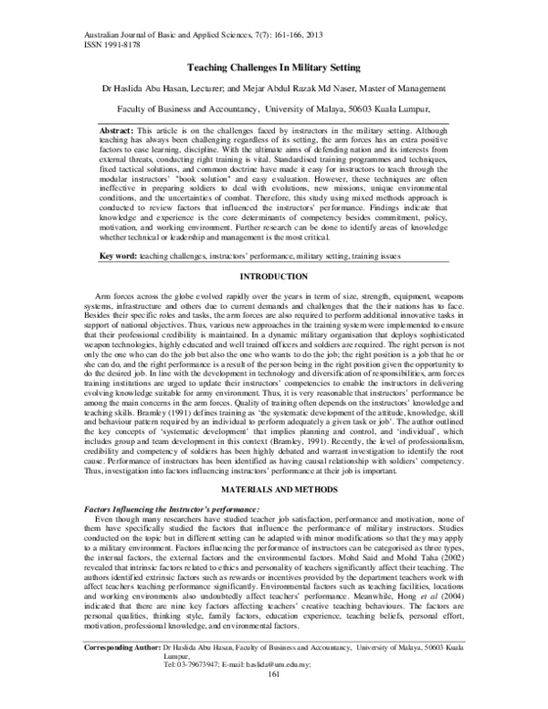 (PDF) Teaching Challenges In Military Setting Dr