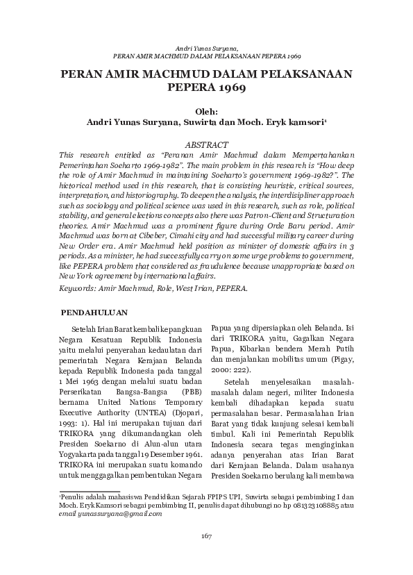 (PDF) Peran Amir Machmud Dalam Pelaksanaan Pepera 1969 | Andi Suwirta ...