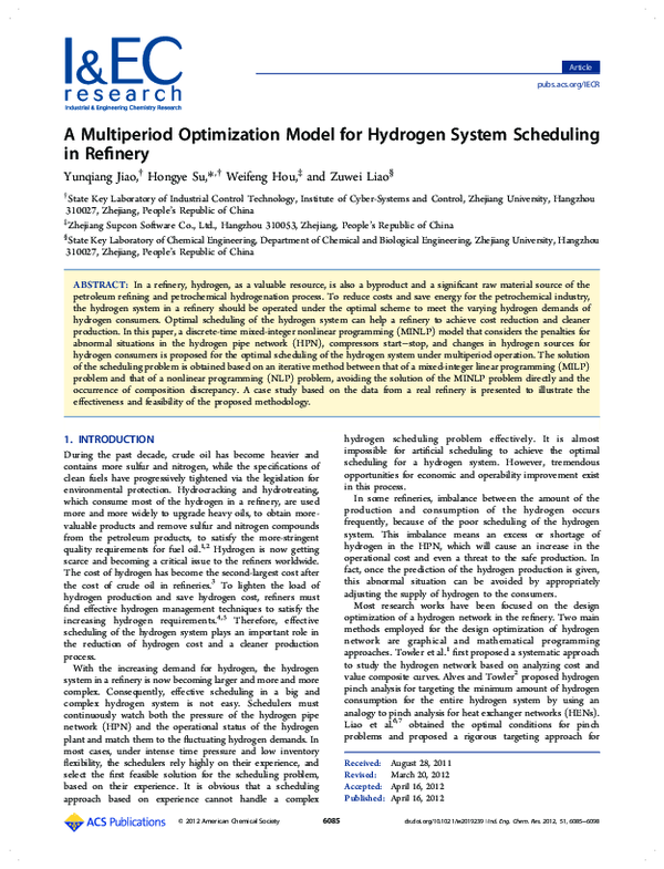 (PDF) A Multiperiod Optimization Model for Hydrogen System Scheduling in Refinery