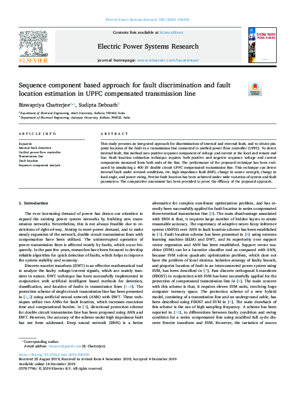 Pdf Sequence Component Based Approach For Fault Discrimination And Fault Location Estimation 5924