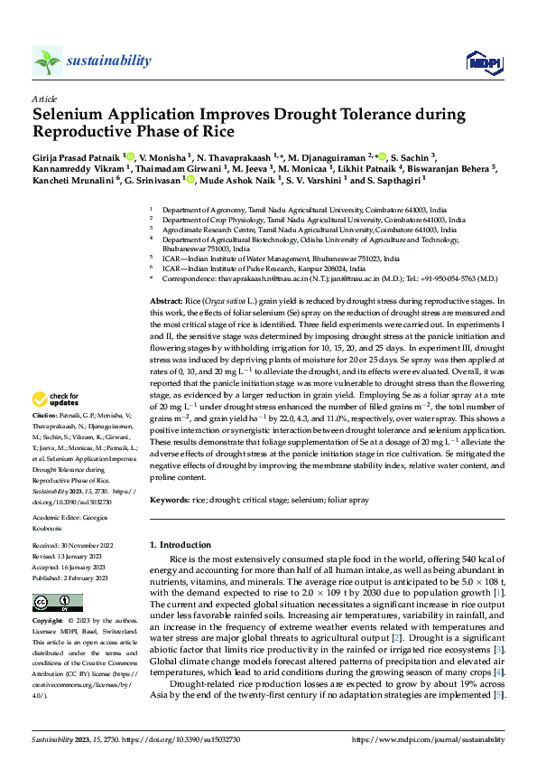 (PDF) Selenium Application Improves Drought Tolerance during ...