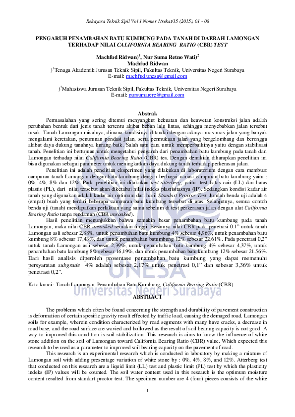 (PDF) Pengaruh Penambahan Batu Kumbung Pada Tanah DI Daerah Lamongan ...