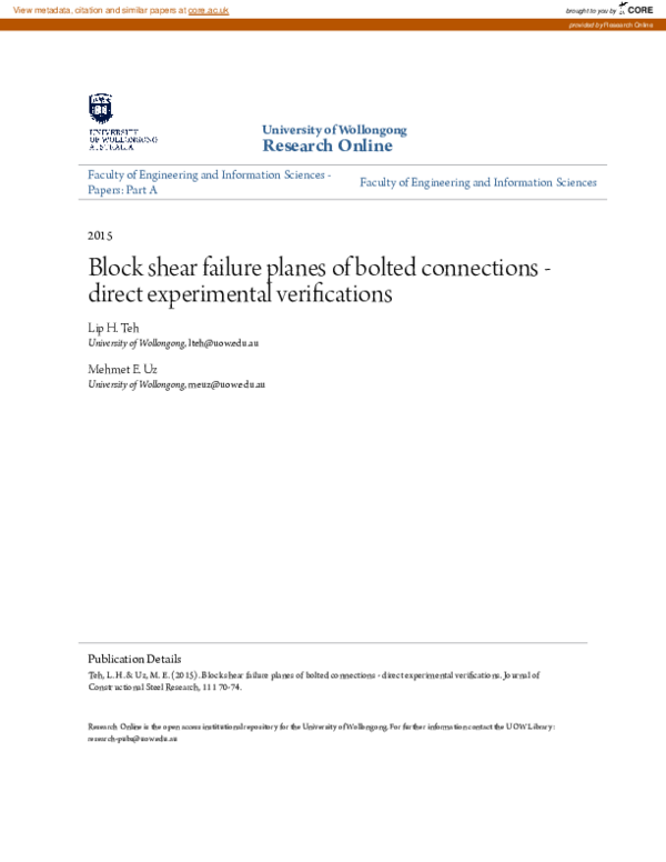 (PDF) Block shear failure planes of bolted connections — Direct ...