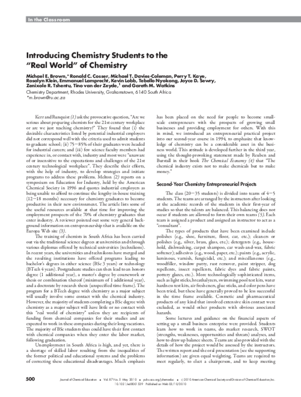 (PDF) Introducing Chemistry Students to the “Real World” of Chemistry