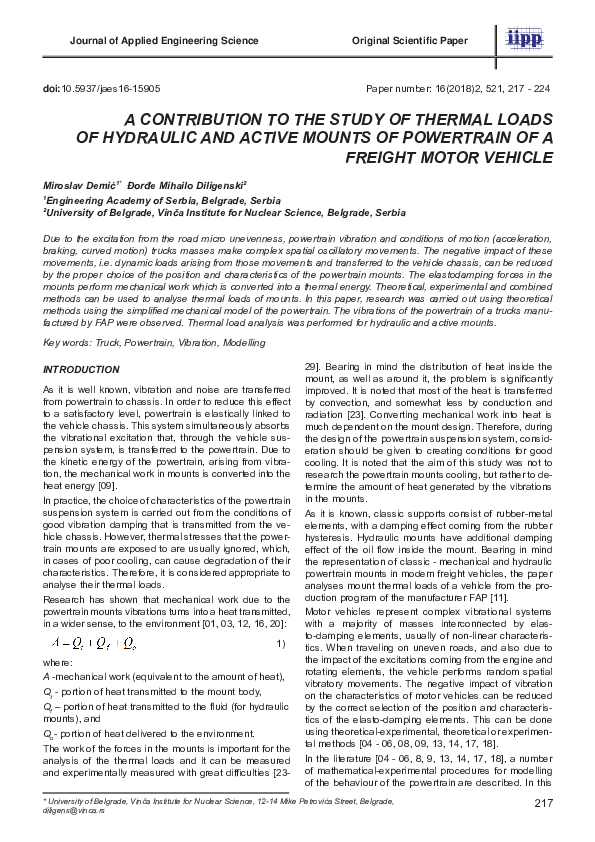 A contribution to the study of thermal loads of hydraulic and active ...