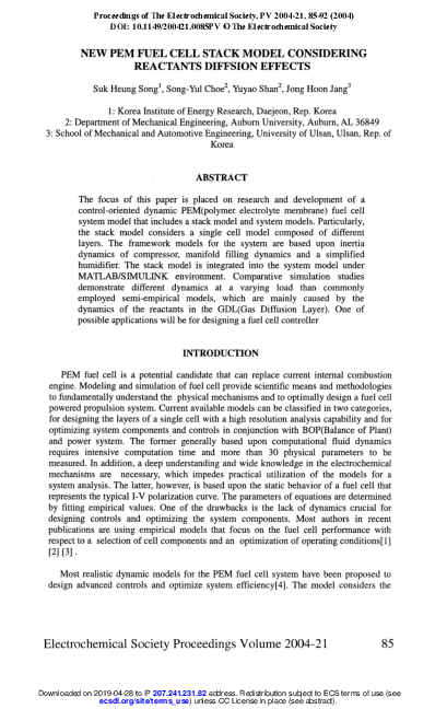 (PDF) New PEM Fuel Cell Stack Model Considering Reactants Diffsion Effects | Yuyao Shan ...