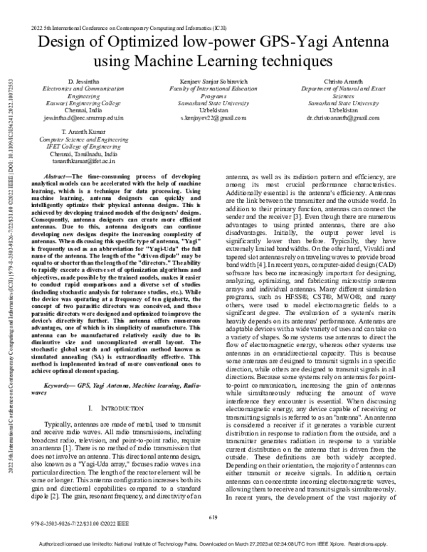 (PDF) Design of Optimized low-power GPS-Yagi Antenna using Machine Learning techniques