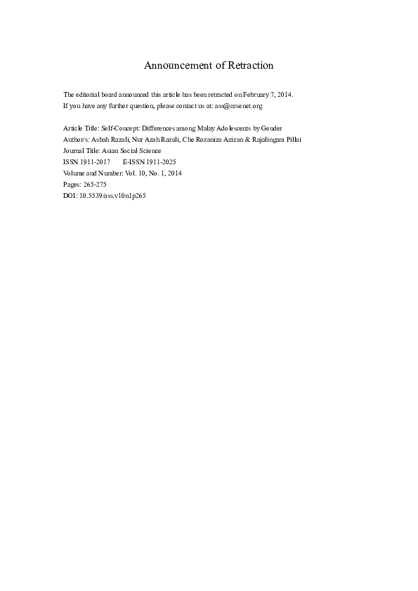 (PDF) Self-Concept: Differences among Malay Adolescents by Gender | Nur ... (PDF) Self-Concept: Differences among Malay Adolescents by Gender | Nur ...