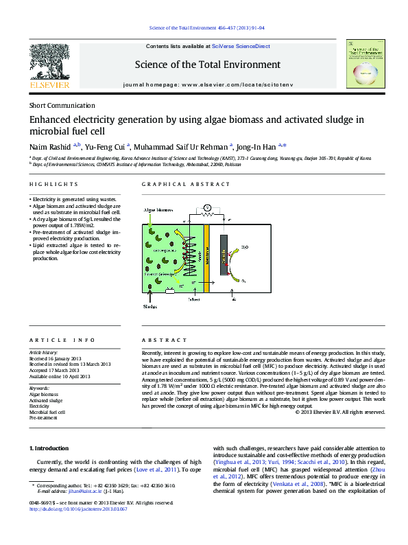 (PDF) Enhanced electricity generation by using algae biomass and ...