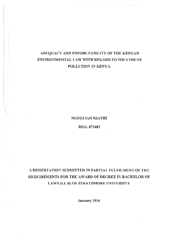 (PDF) Adequacy and enforceability of the Kenyan environmental law with ...