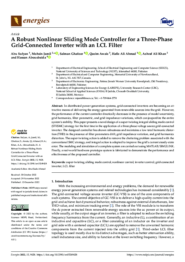 (PDF) A Robust Nonlinear Sliding Mode Controller for a Three-Phase Grid-Connected Inverter with ...